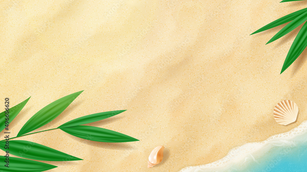 Summer bright banner template. Vector banner with beach sand, tropical ...