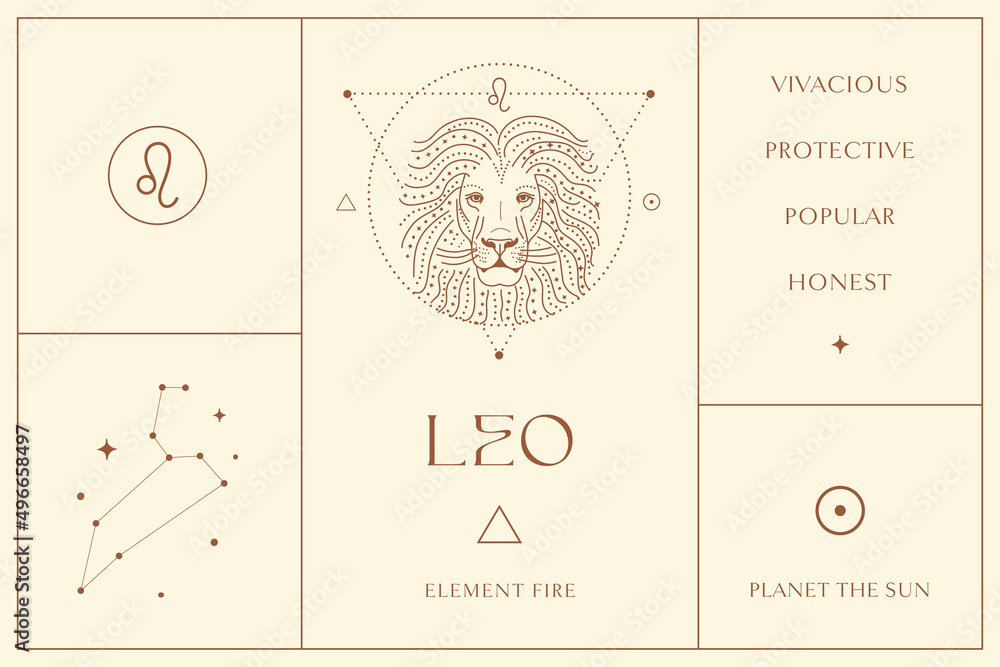 Leo Zodiac Sign Design Illustrations. Esoteric Vector Element, Icon ...