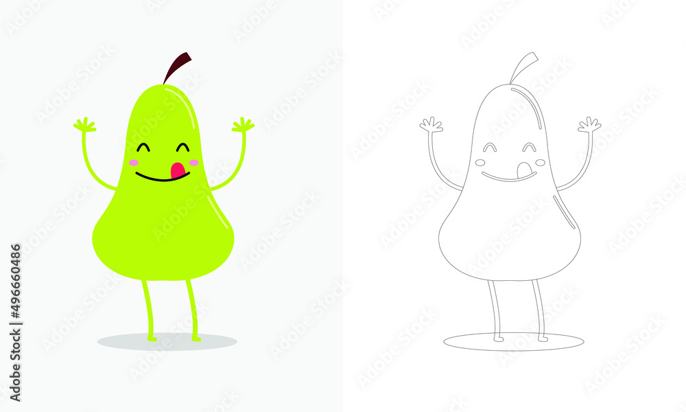 pear fruit cartoon illustration doodle coloring page, game for children ...