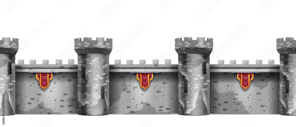 Seamless stone castle wall, vector gray medieval fortress border, old ...
