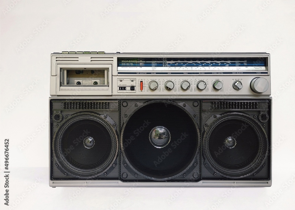 80s boombox on white wall background Stock Photo | Adobe Stock