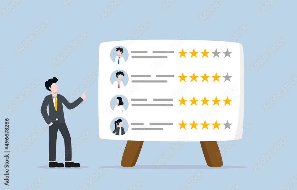 Employee assessment, performance review, or evaluation concept. Boss ...