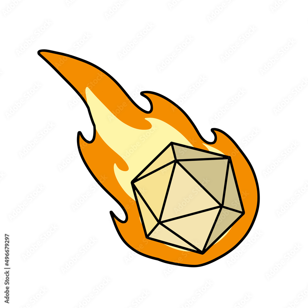 Cartoon dice for fantasy dnd and rpg Board game. Flaming d20 Stock ...