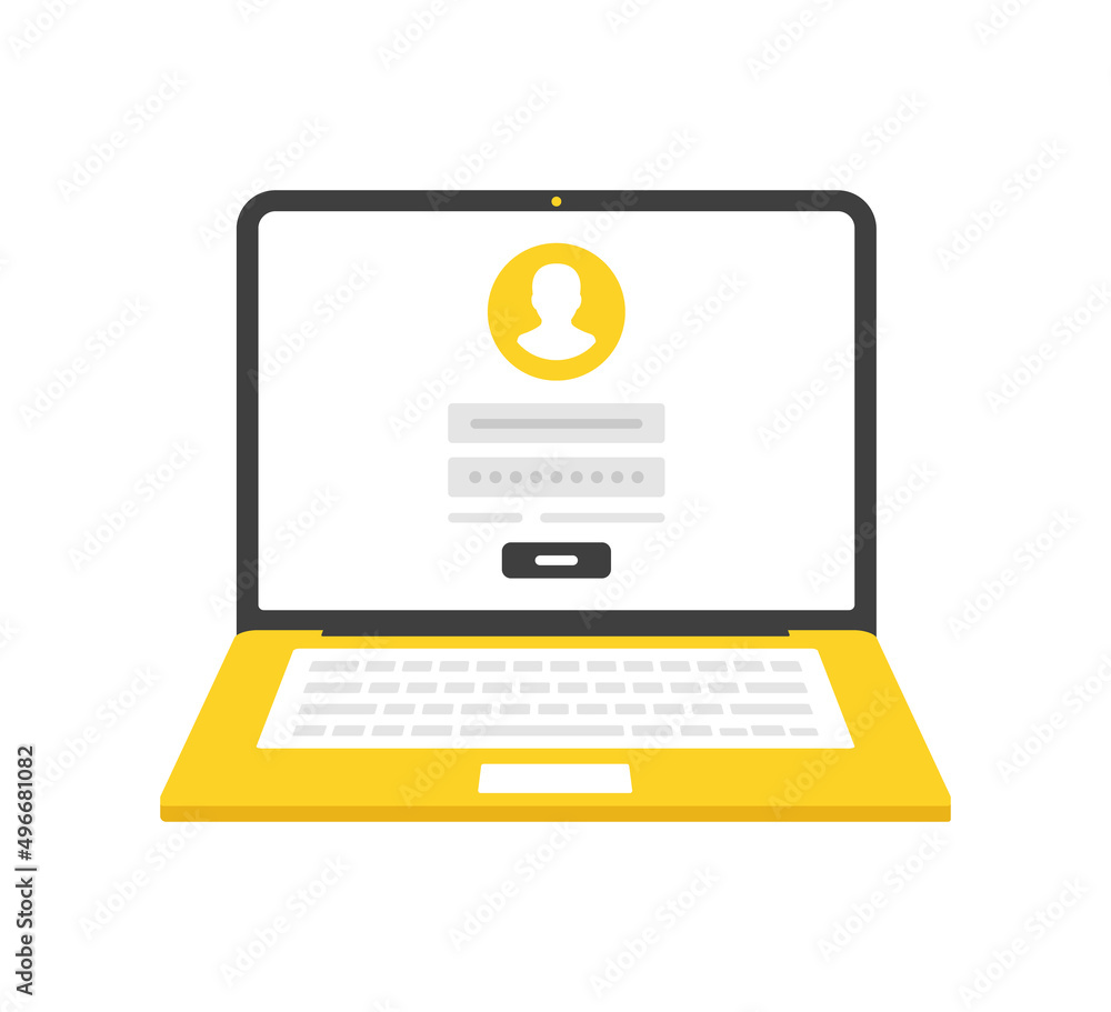 Laptop and login form on screen. Flat vector illustration. Sign in, log ...