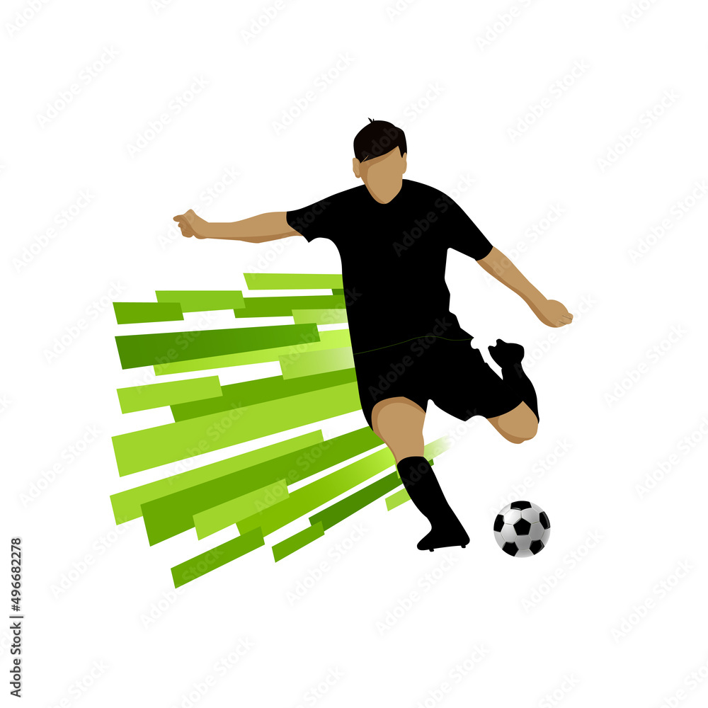 Silhouette of football player hits the ball. Vector logo design ...