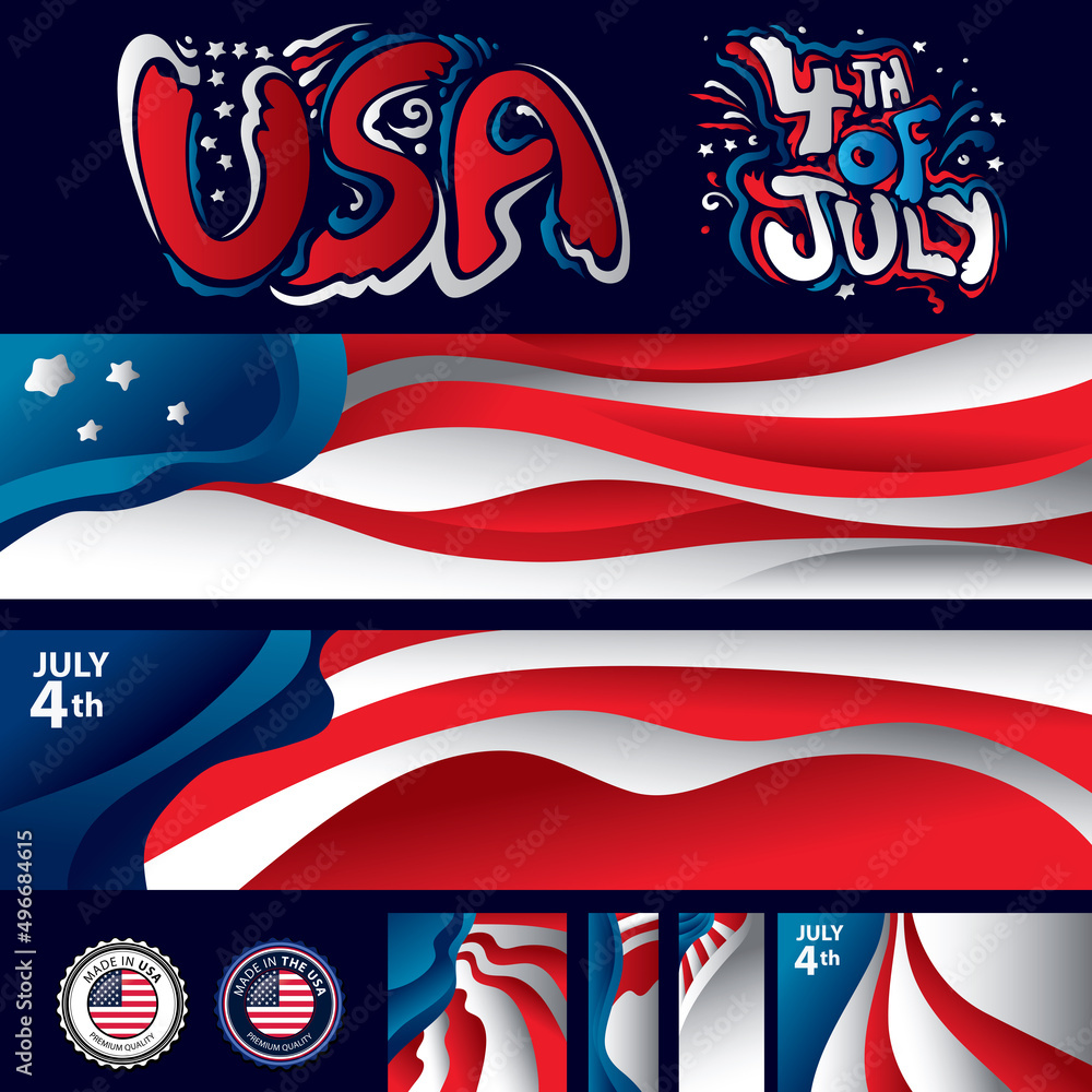 USA Abstract Flag Artwork Collection, American Flag Colors (Vector Art ...