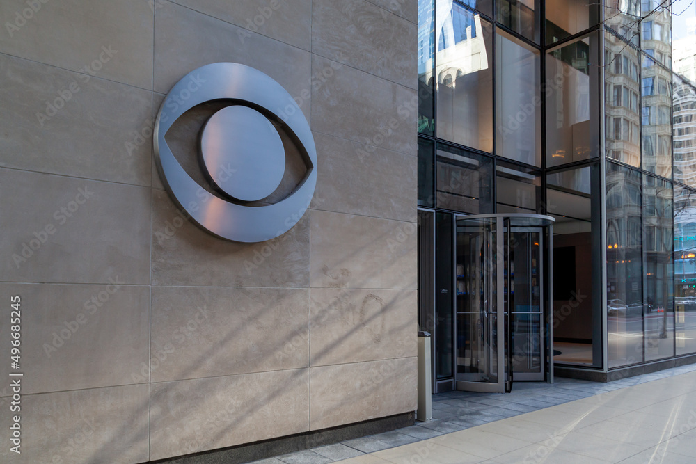 Chicago, Illinois, USA - March 28, 2022: The CBS logo at the entrance ...