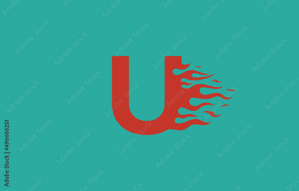 U speed fire with flames logo letter. Burning letter icon for your ...