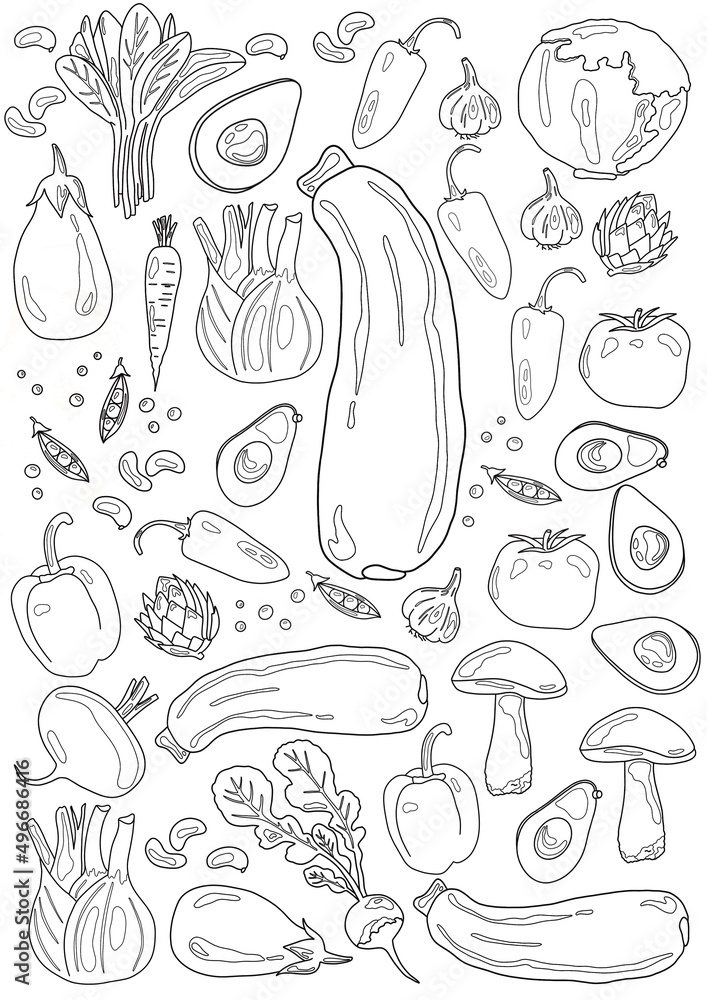food coloring pages line art printable design fruits and vegetables ...