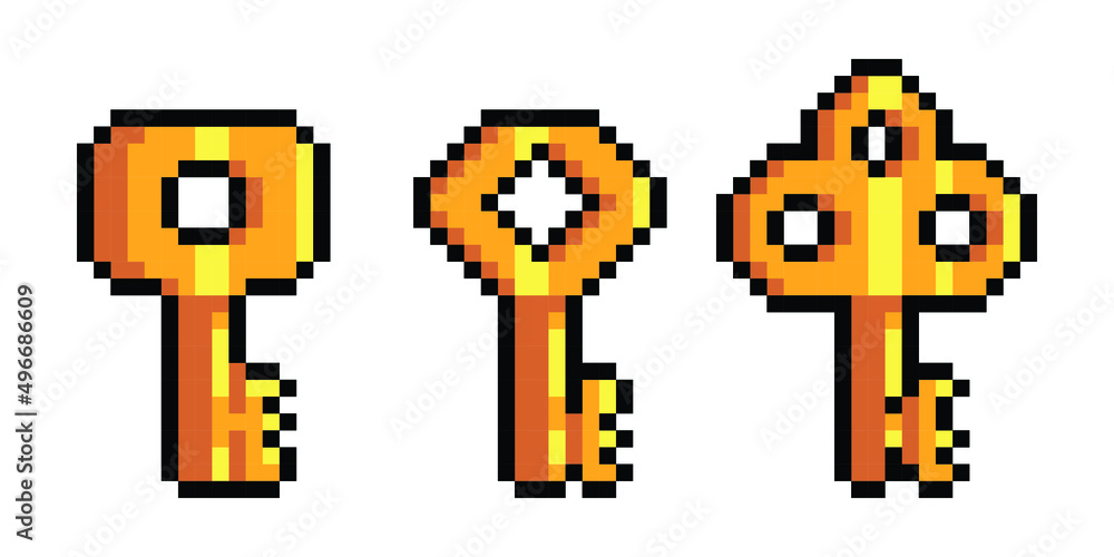Pixel art gold key. game icons Stock Vector | Adobe Stock