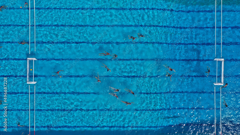 Aerial drone top down photo of water polo tournament as seen in huge ...