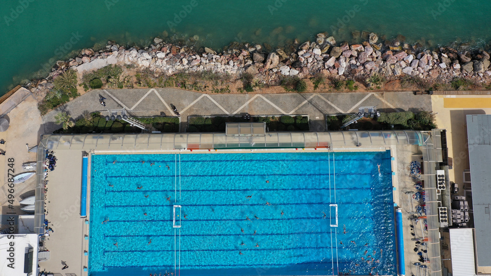 Aerial drone top down photo of water polo tournament as seen in huge ...