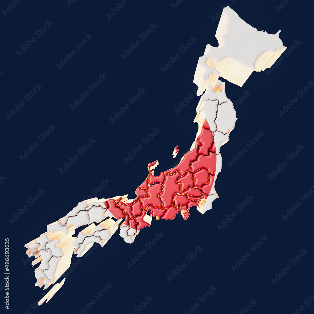 Japan Map With Offset Regions 3D Render Stock Illustration | Adobe Stock