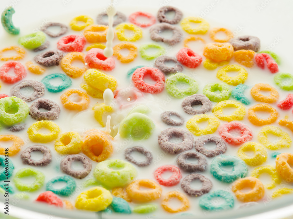 Lots of fruit grain rings in milk. Quick whole grain breakfast, healthy ...