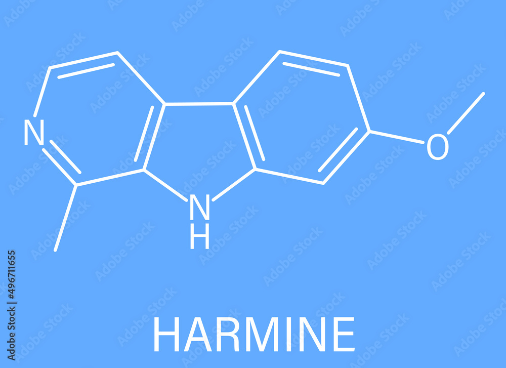 Harmine alkaloid molecule. Herbal inhibitor of monoamine oxidase A ...