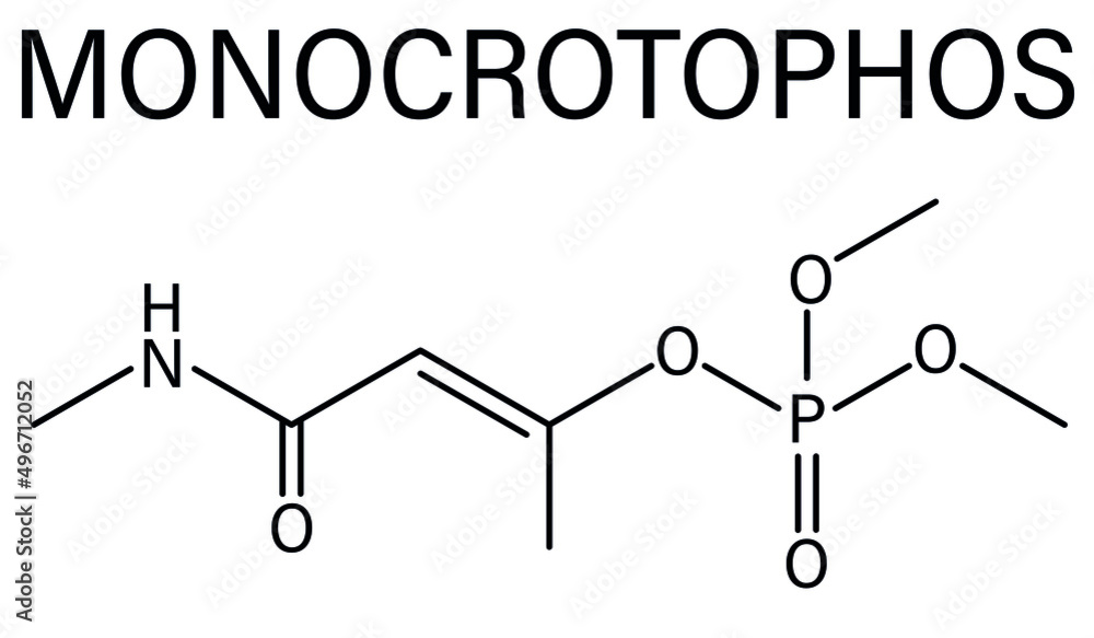 Monocrotophos organophosphate insecticide molecule. Also known to be ...