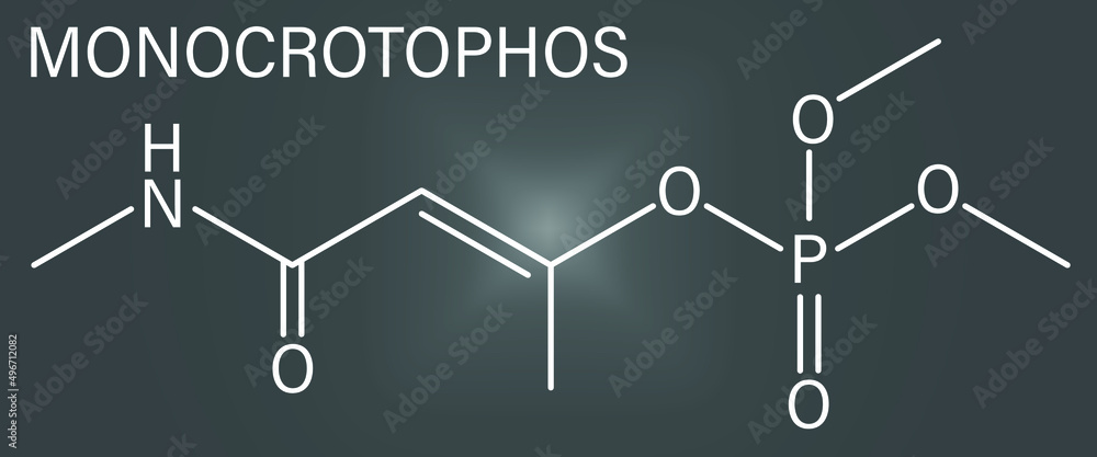 Monocrotophos organophosphate insecticide molecule. Also known to be ...