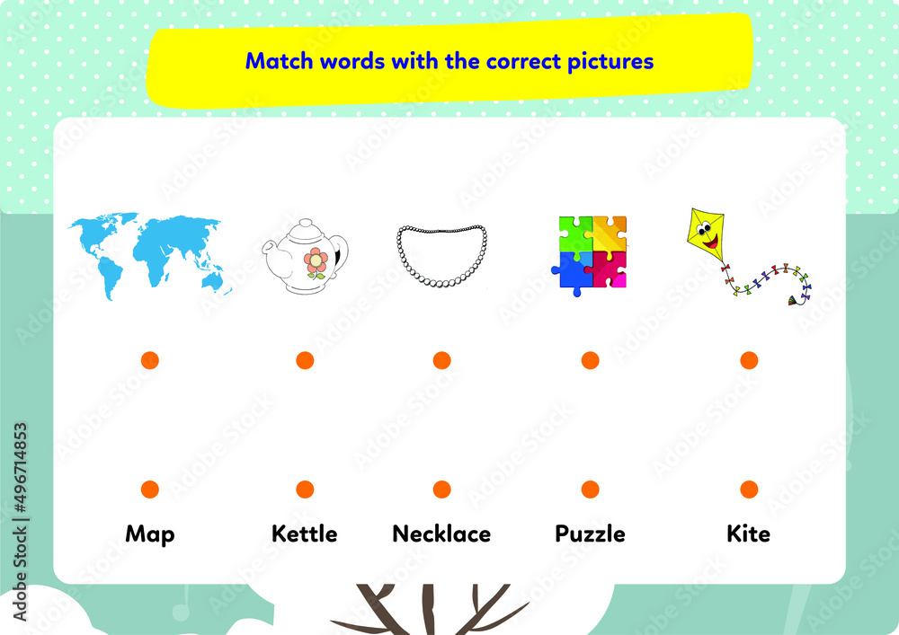 This worksheet is about matching pictures and their words. Stock Vector ...