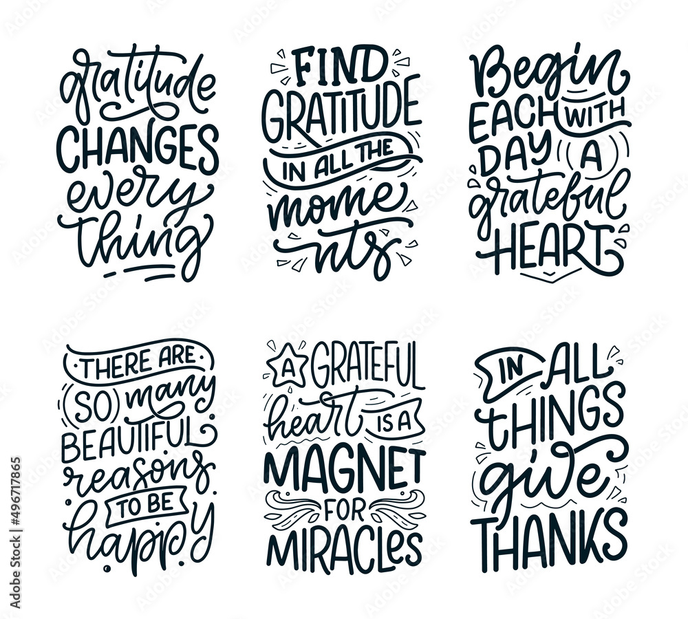Set with hand drawn lettering quotes about Gratitude. Cool phrases for ...
