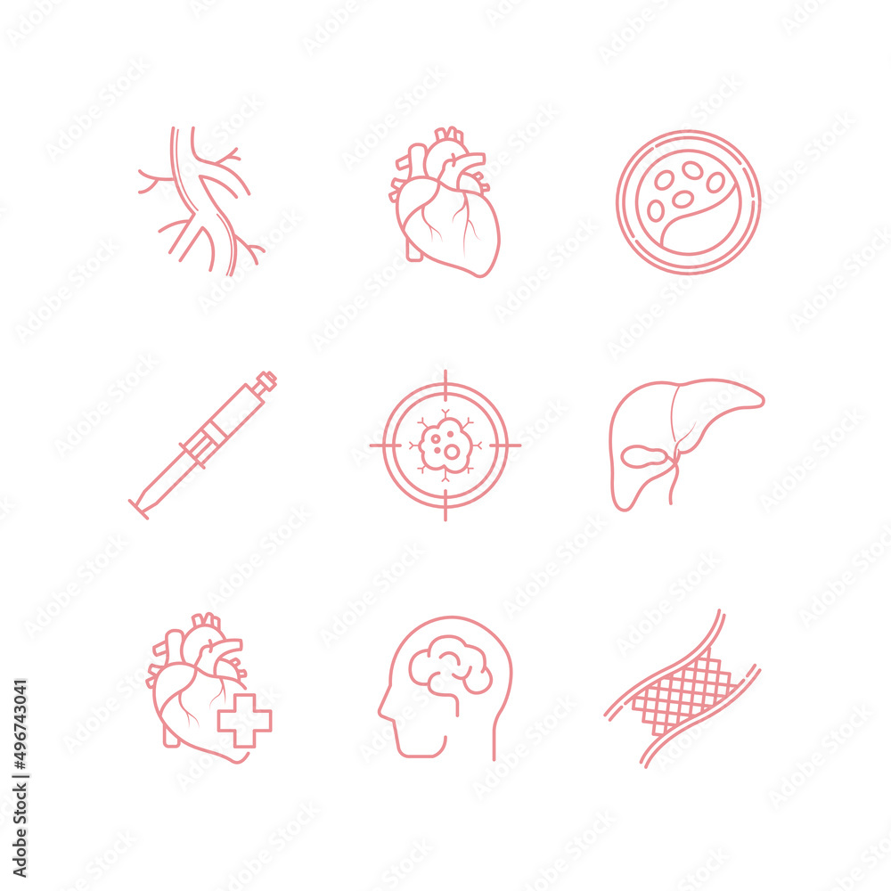 Diseases of the heart and blood vessels vector line icons Stock Vector ...