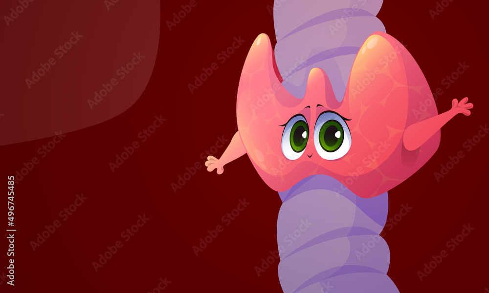 Human thyroid funny cartoon character. Kawaii gland in throat internal ...