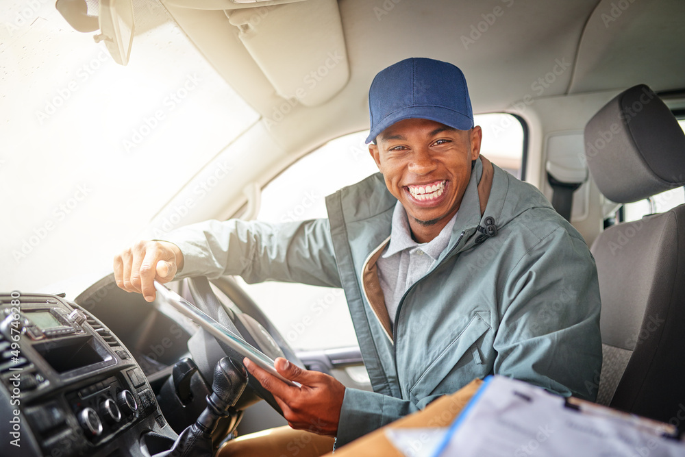 Ill be coming around with your package soon. Portrait of a courier ...