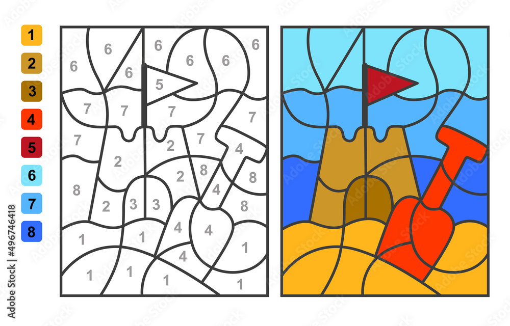 Color by numbers summer vacation. Puzzle game for children education ...
