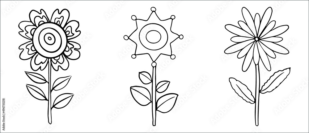 Hand drawn flower coloring page line art vector blank printable design ...