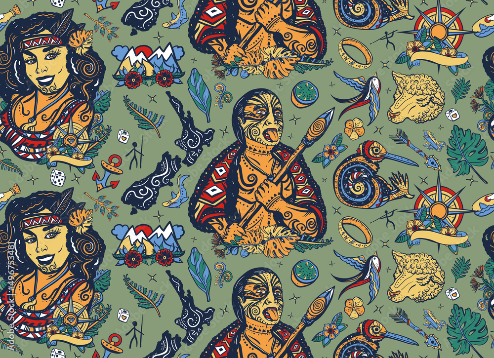 New Zealand seamless pattern. Aboriginal tribes. Ethnic Polynesian ...