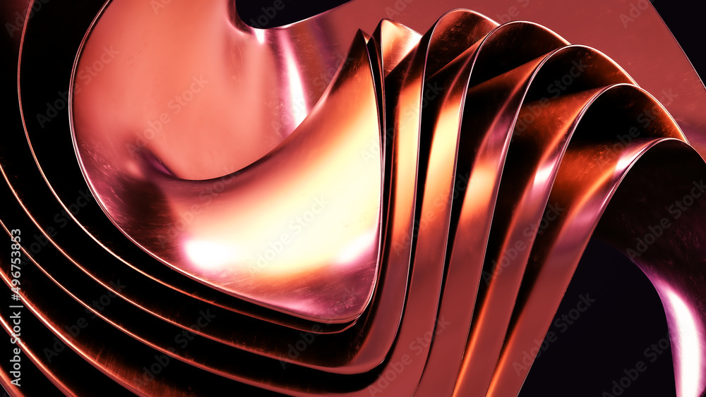 3d render of abstract metallic art overlapping with elegant wavy ...