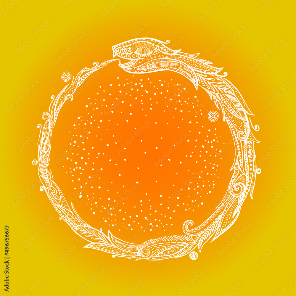 Ouroboros, snake eating its own tail, graphic hand drawn illustration ...