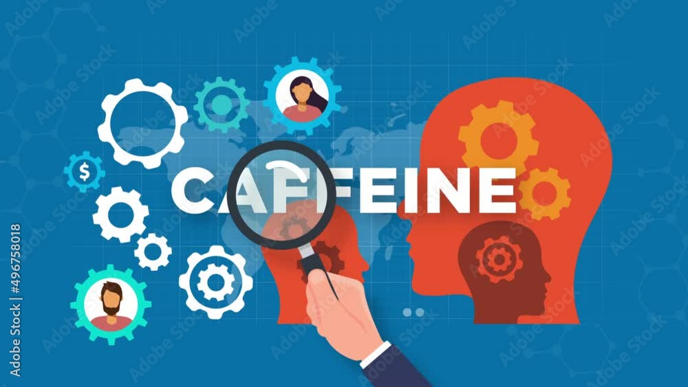 caffeine concept animation.gears and Silhouette of a human head. Stock ...