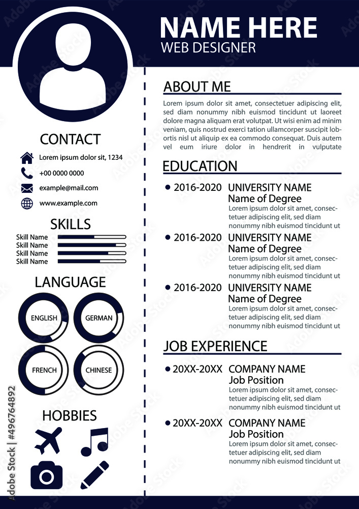 CV - Resume Template. Modern Design. Simple Clean Color Background ...