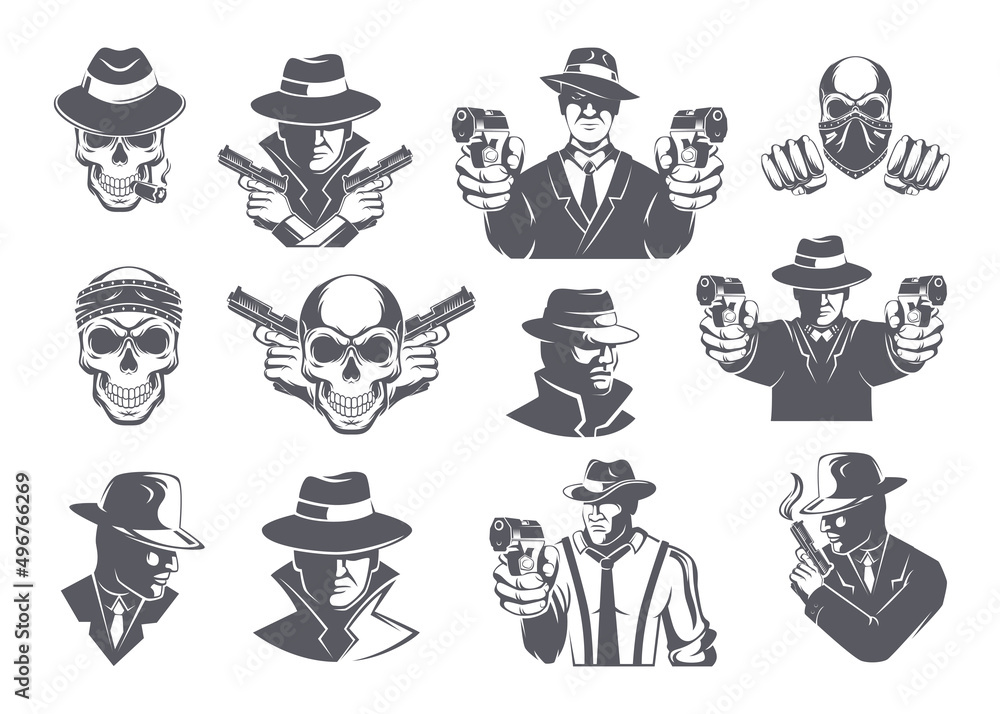 Mafia badges. Stylized black emblem ghetto swag police and bandits ...