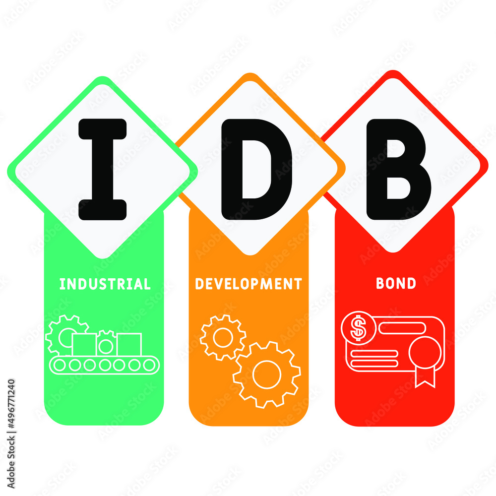 IDB - Industrial Development Bond acronym. business concept background ...