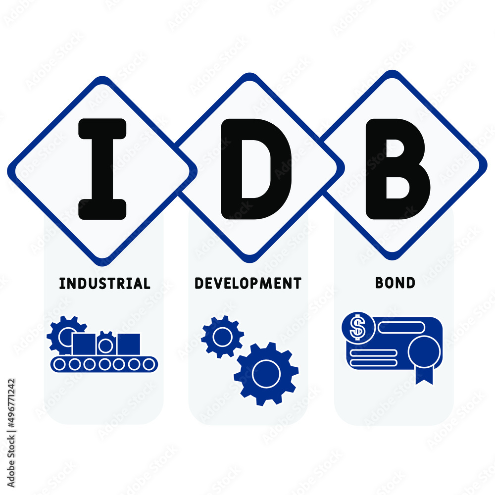 IDB - Industrial Development Bond acronym. business concept background ...