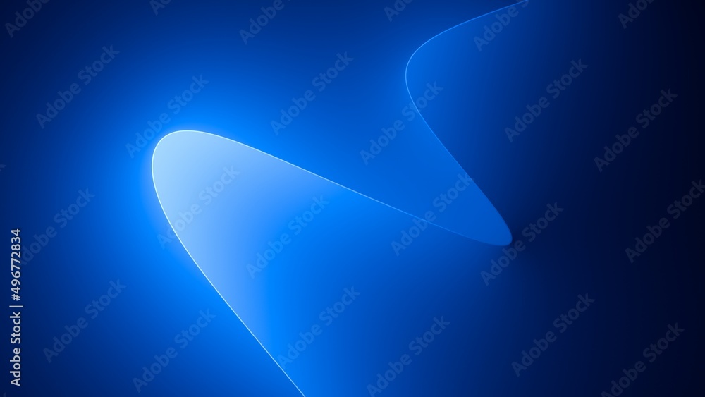 3d render, abstract blue background with glowing neon light. Dark wall ...
