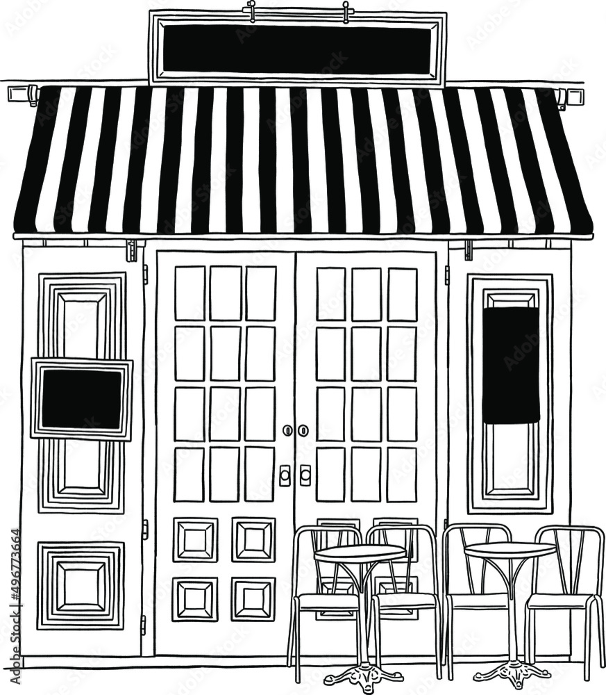 Cafe restaurant Front shop with table and seat Old town street Hand ...