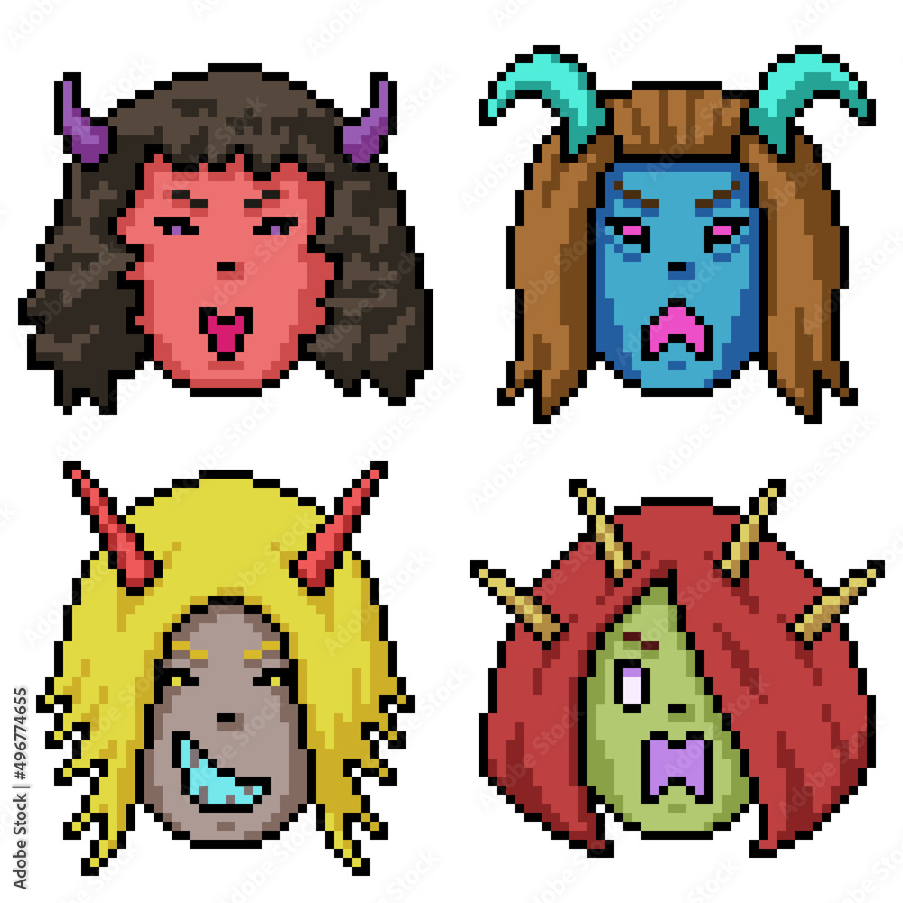 pixel art devil girl face Stock Vector | Adobe Stock