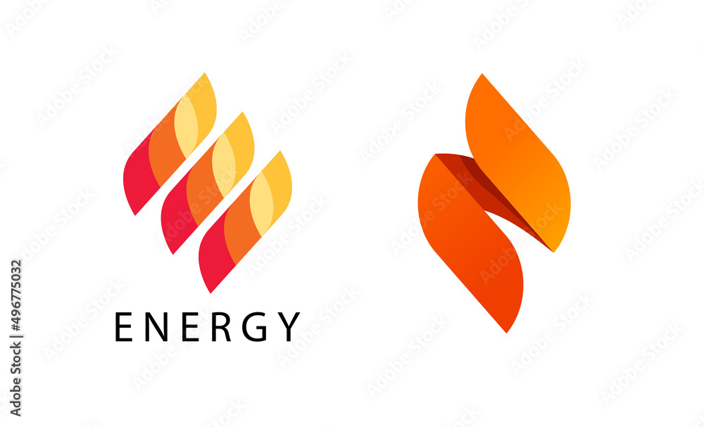 Energy flame logo vector or gas ignite abstract logotype orange red ...