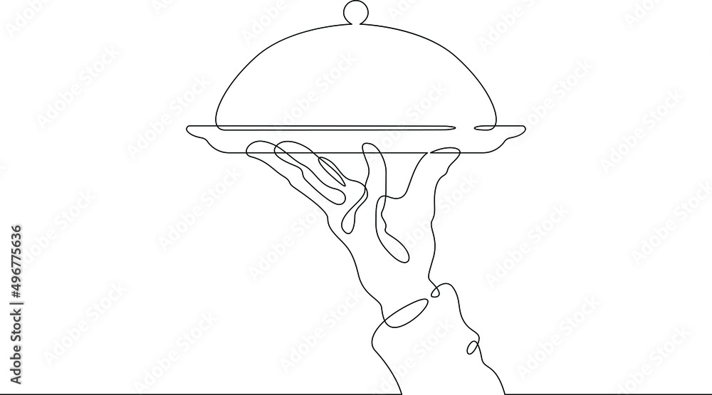 The dish has a lid. Covered food tray.One continuous line drawing.The ...