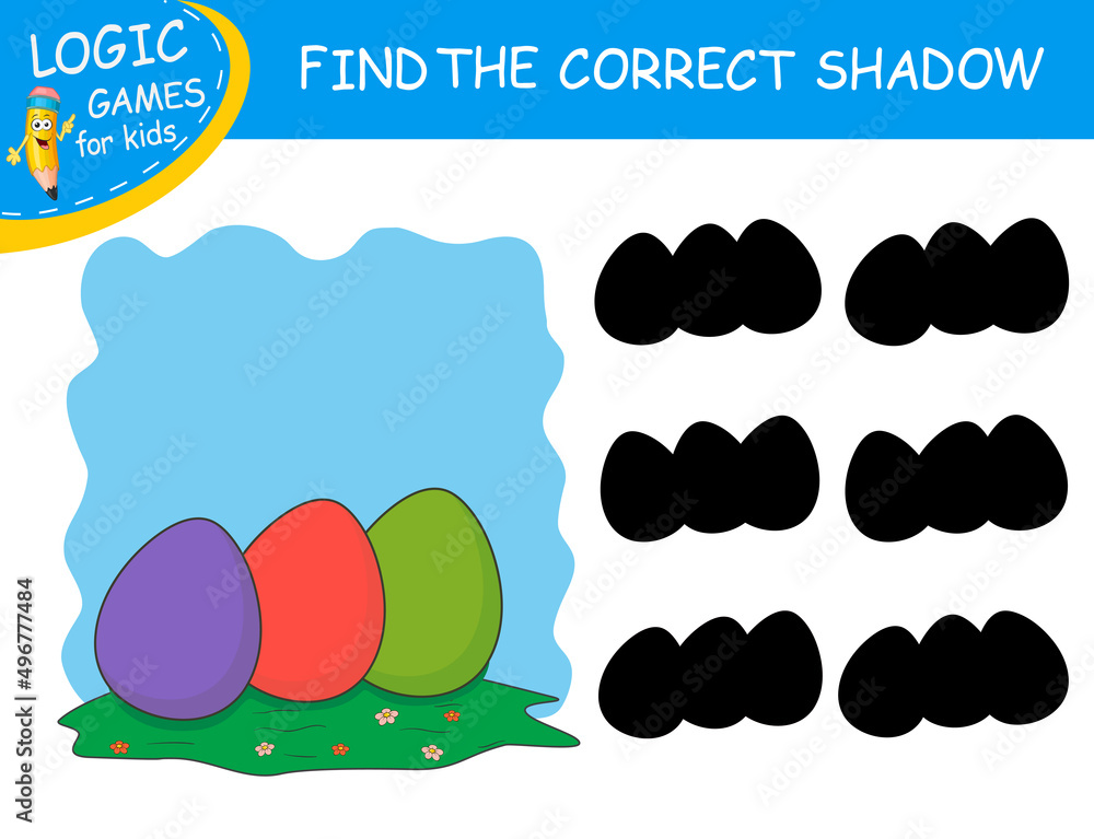 Find the correct shadow the Easter Egg. Cute cartoon egg on lawn ...