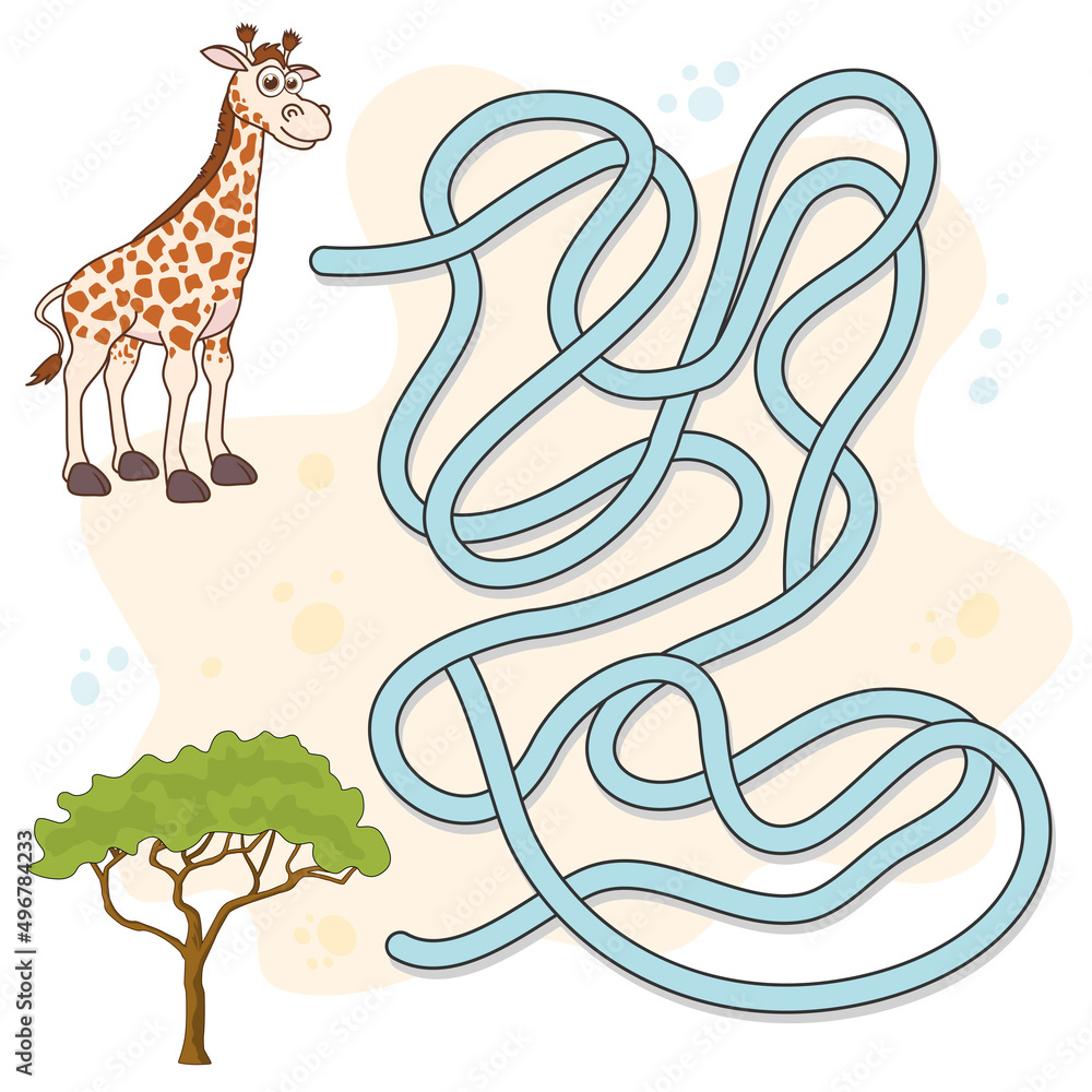 Help cartoon giraffe find the way to acacia tree. Labyrinth. Maze game ...