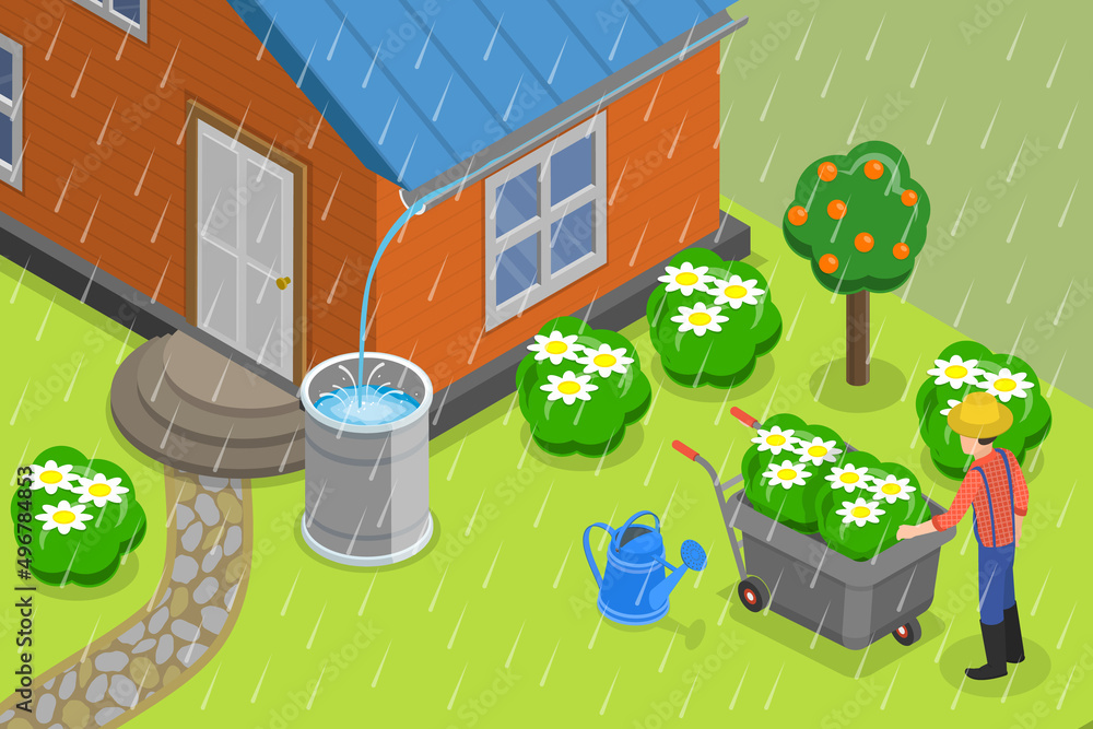 3D Isometric Flat Vector Conceptual Illustration of Rainwater ...