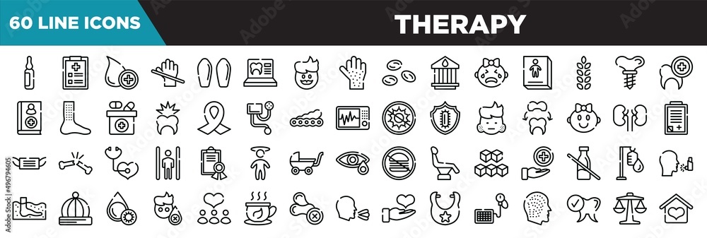 therapy line icons set. linear icons collection. ampoule, examination ...