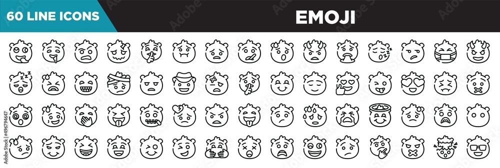 emoji line icons set. linear icons collection. stupid emoji, drool ...