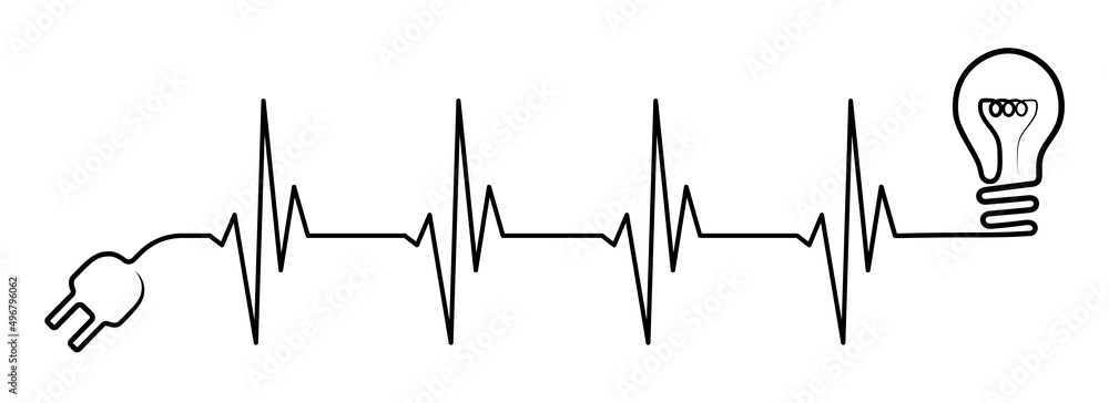 Heart rhythm illustration with lightbulb, heartbeat line vector design ...