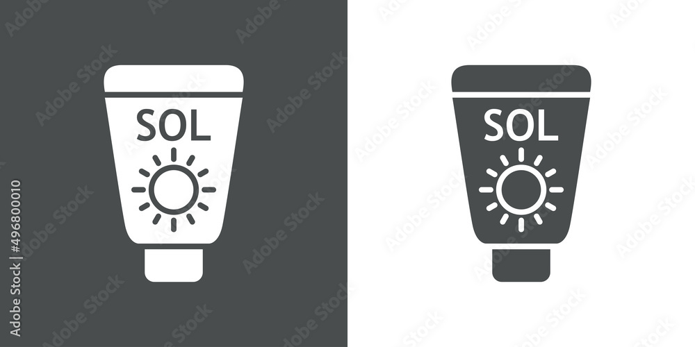 Vacaciones de verano. Crema solar. Logotipo lineal con texto Sol en ...