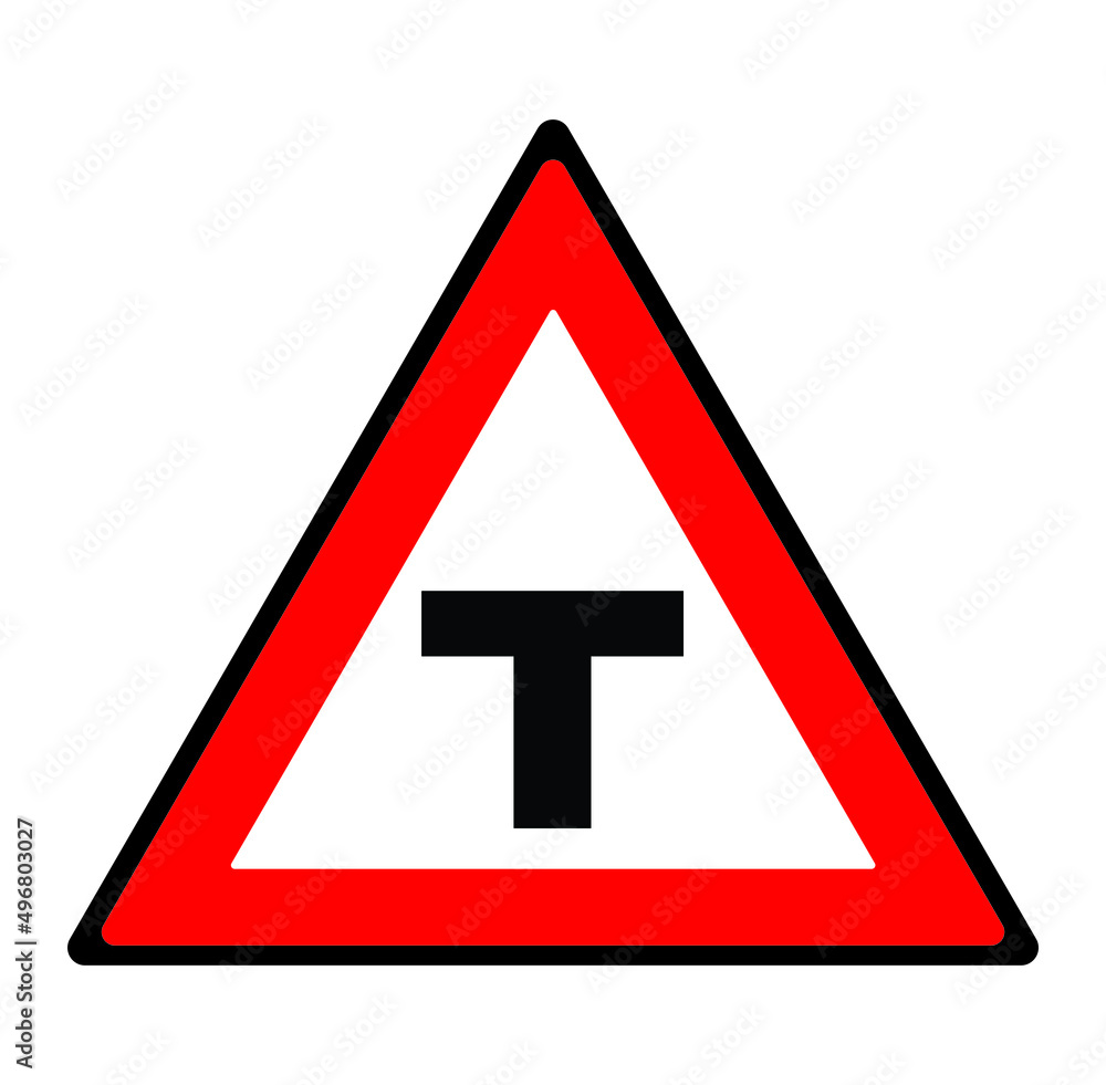 T junction road sign. Safety signs used during transportation. Stock ...