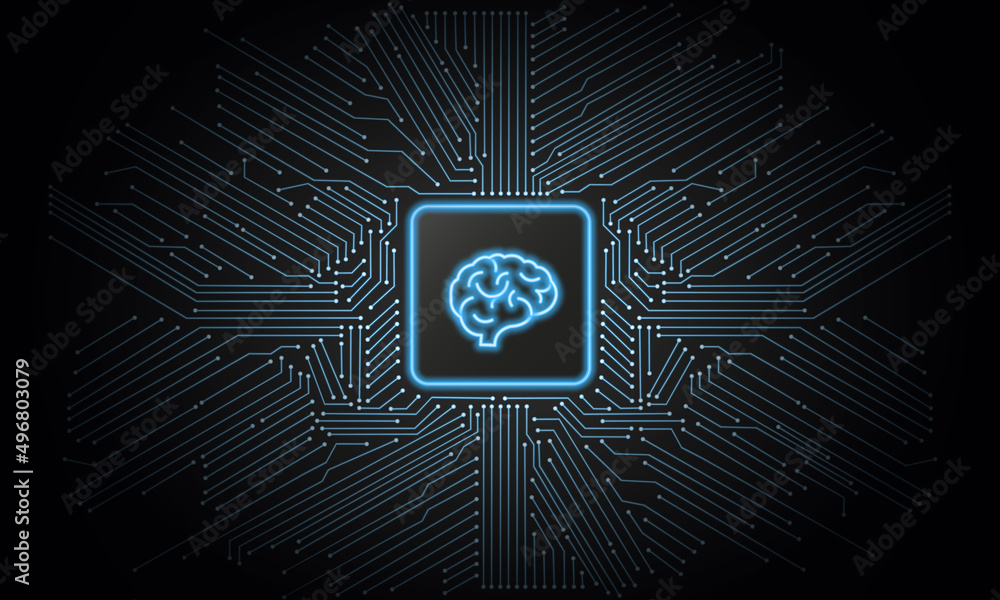 Artificial Intelligence hardware concept with digital circuit board background. Abstract CPU ...